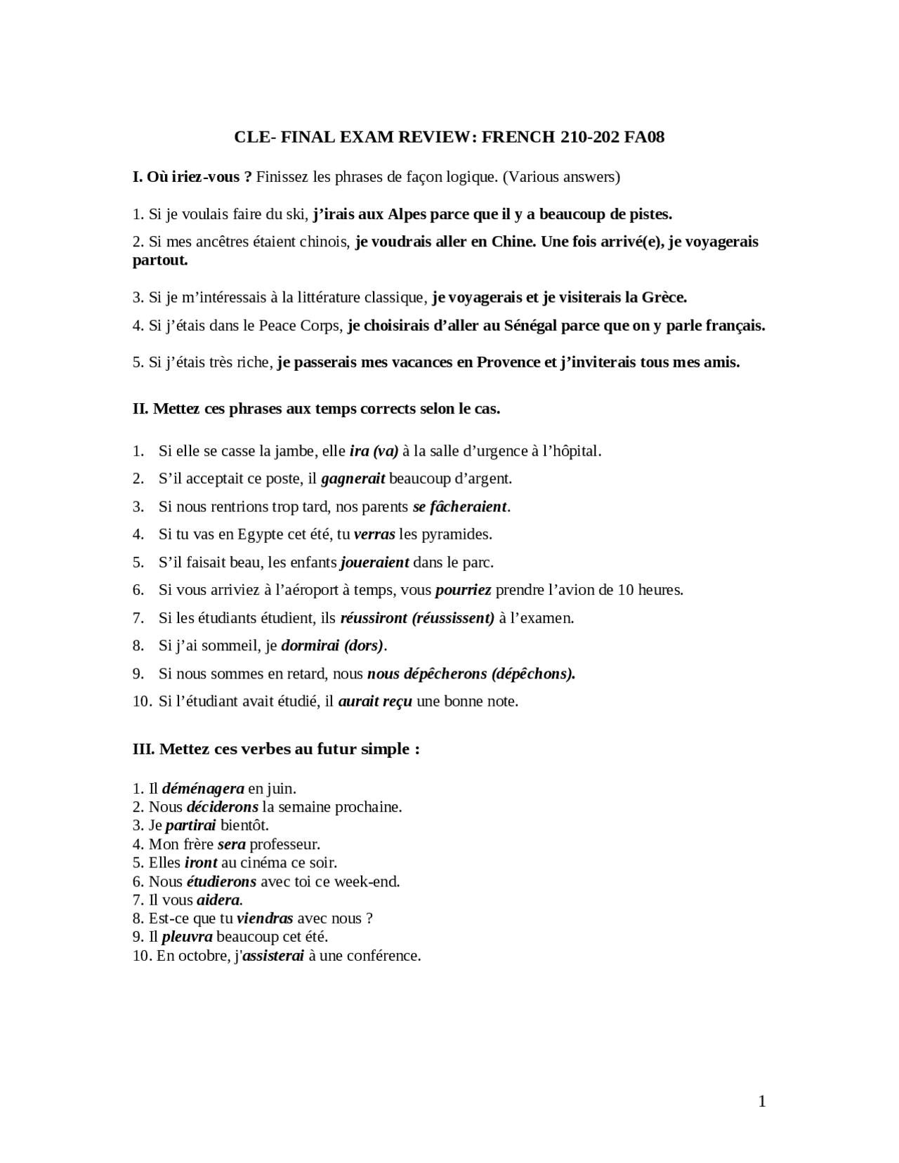 10 Solved Problems on Intermediate French - Review Sheet | FREN 210 ...