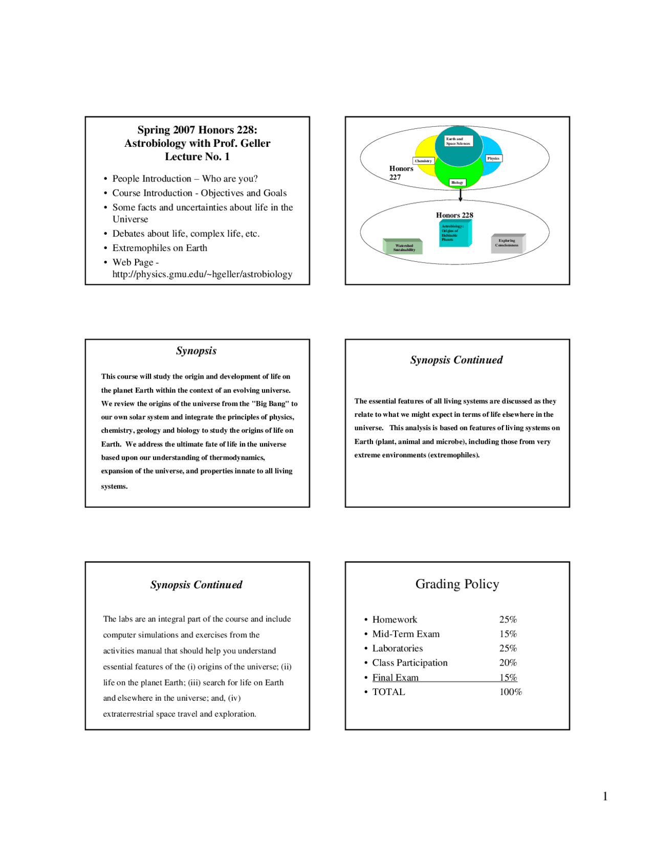 Astrobiology Processes I Lecture Slides Hnrs 227 Docsity