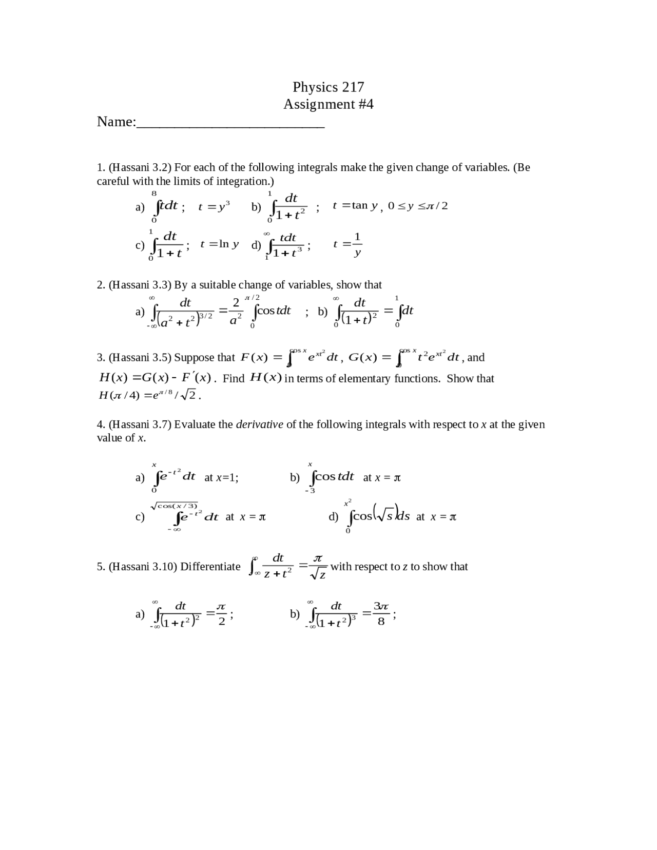 Methods Of Theoretical Physics Assignment 4 Questions Phy 21700