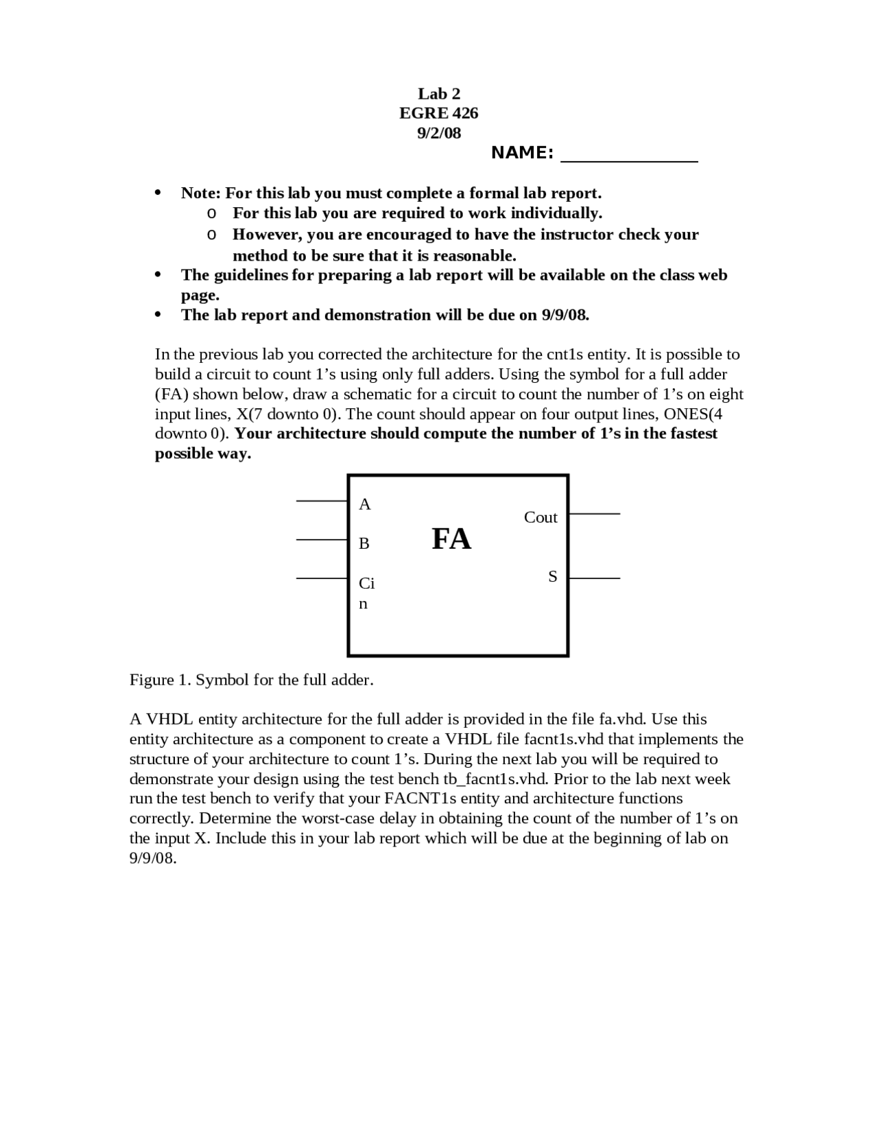 Lab 2 For Vhdl Computer Organization And Design Egre 426 Docsity