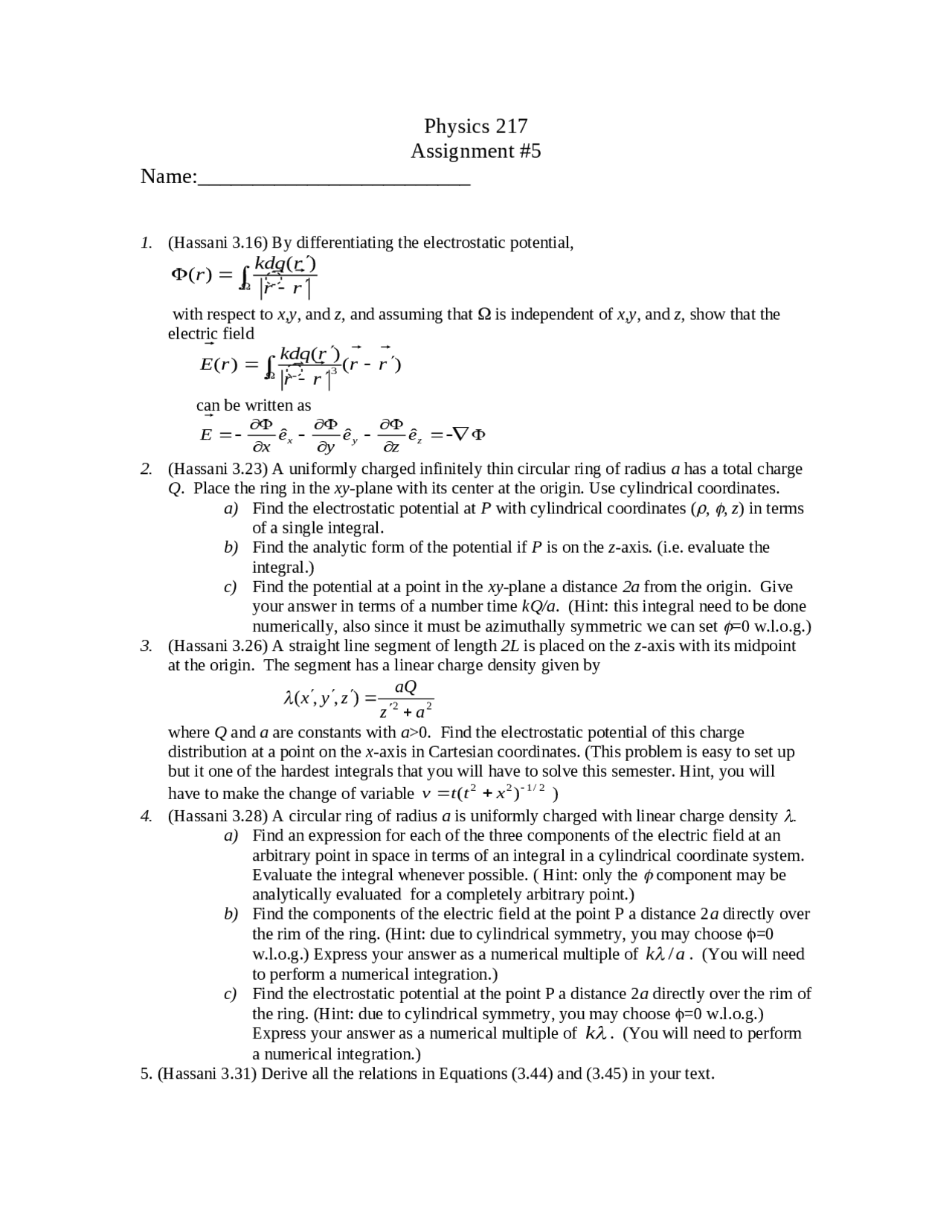Assignment 5 For Methods Of Theoretical Physics Phy 21700