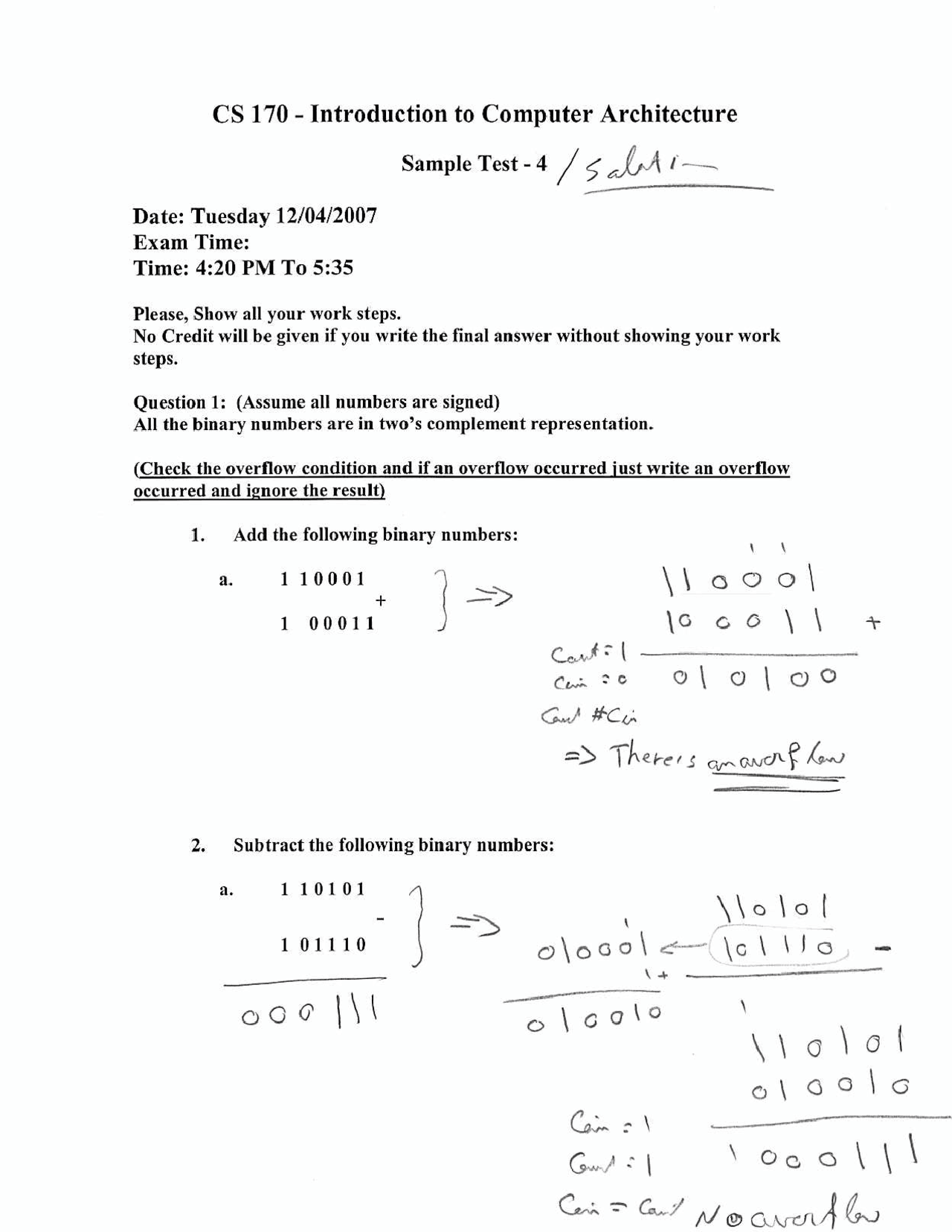 Introduction To Computers Architecture Test 4 Cs 170 Docsity