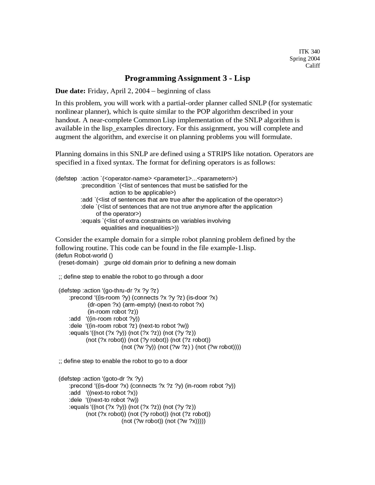 Assignment 3 For Introduction To Artificial Intelligence Itk 340 00 Docsity