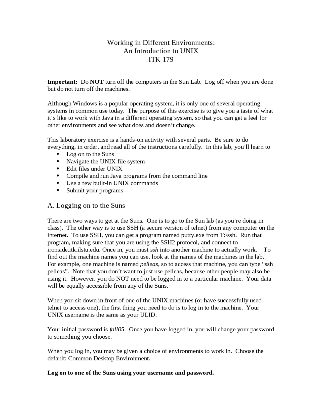 Working in Different Environments, An Introduction to UNIX | ITK 179.00 - Docsity