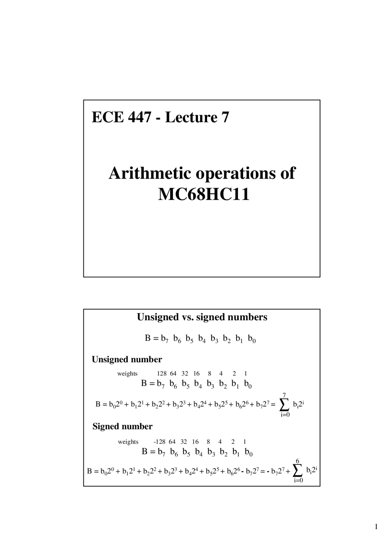 Arithmetic Operations and Differences between Signed and Unsigned | ECE 447 - Docsity