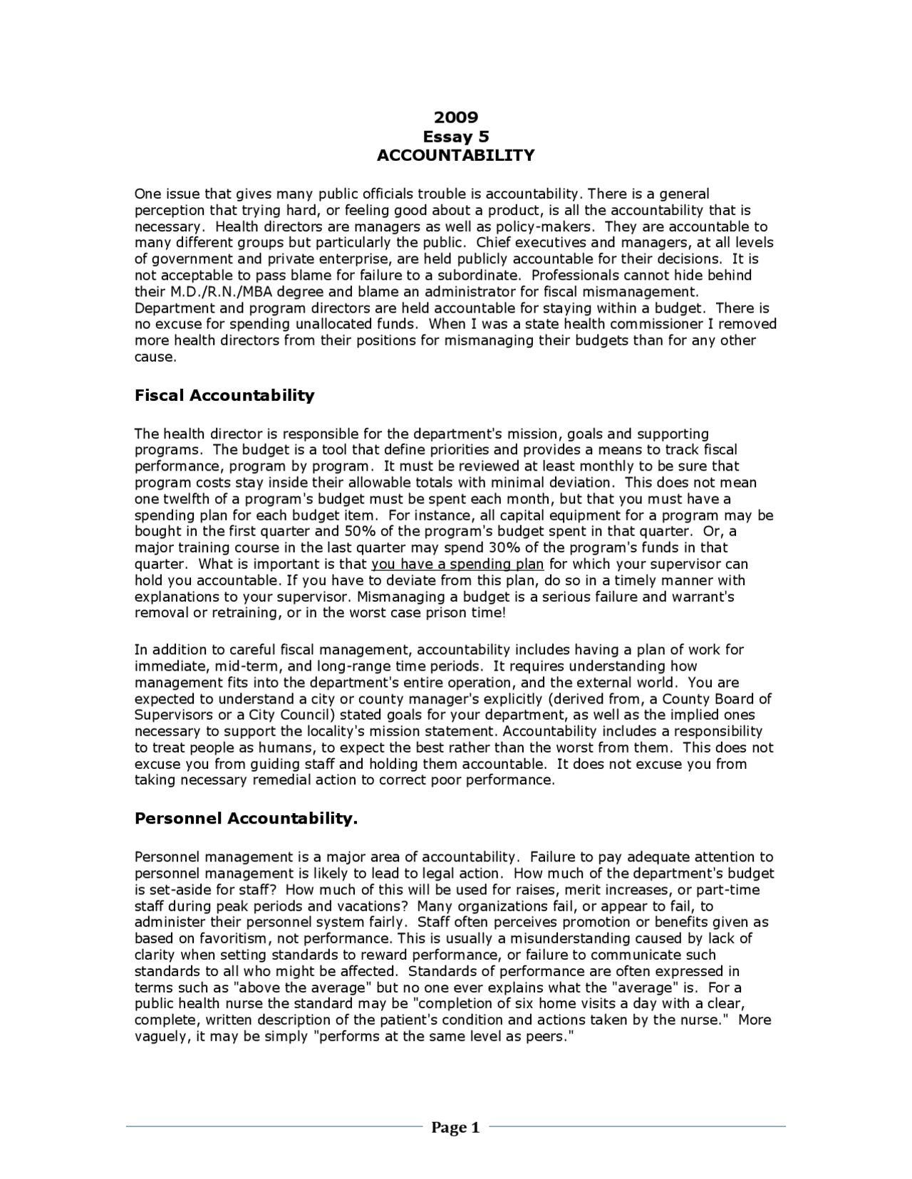 Essay 5 - Accountability - Introduction To Public Health | EPID 600 ...