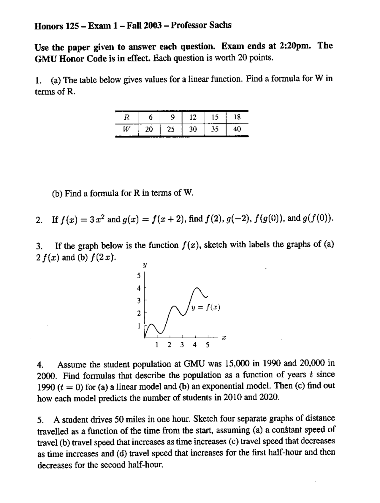 5 Questions On Liberal Arts Calculus With Solution Exam 1 Hnrs 125