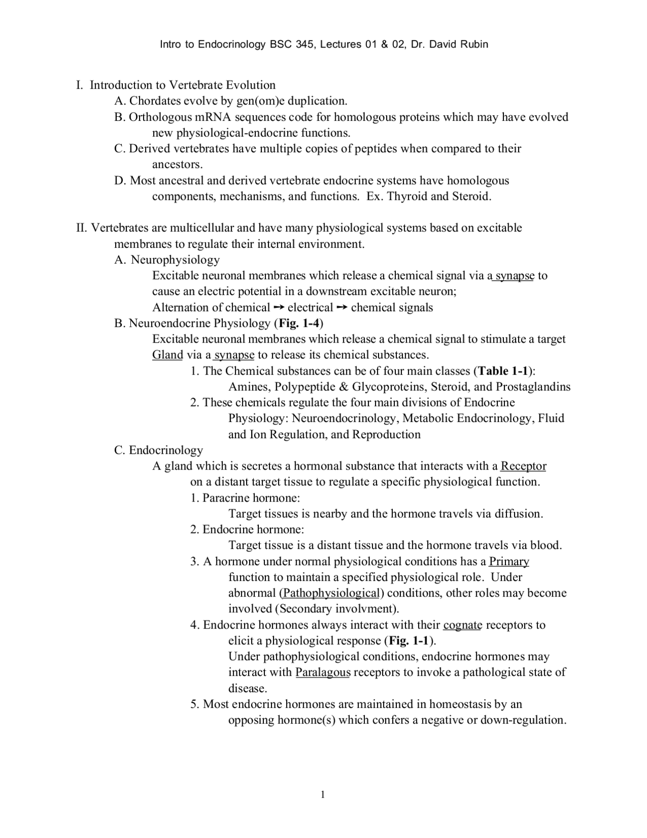Review Notes For First Exam On Introduction To Endocrinology Bsc 345