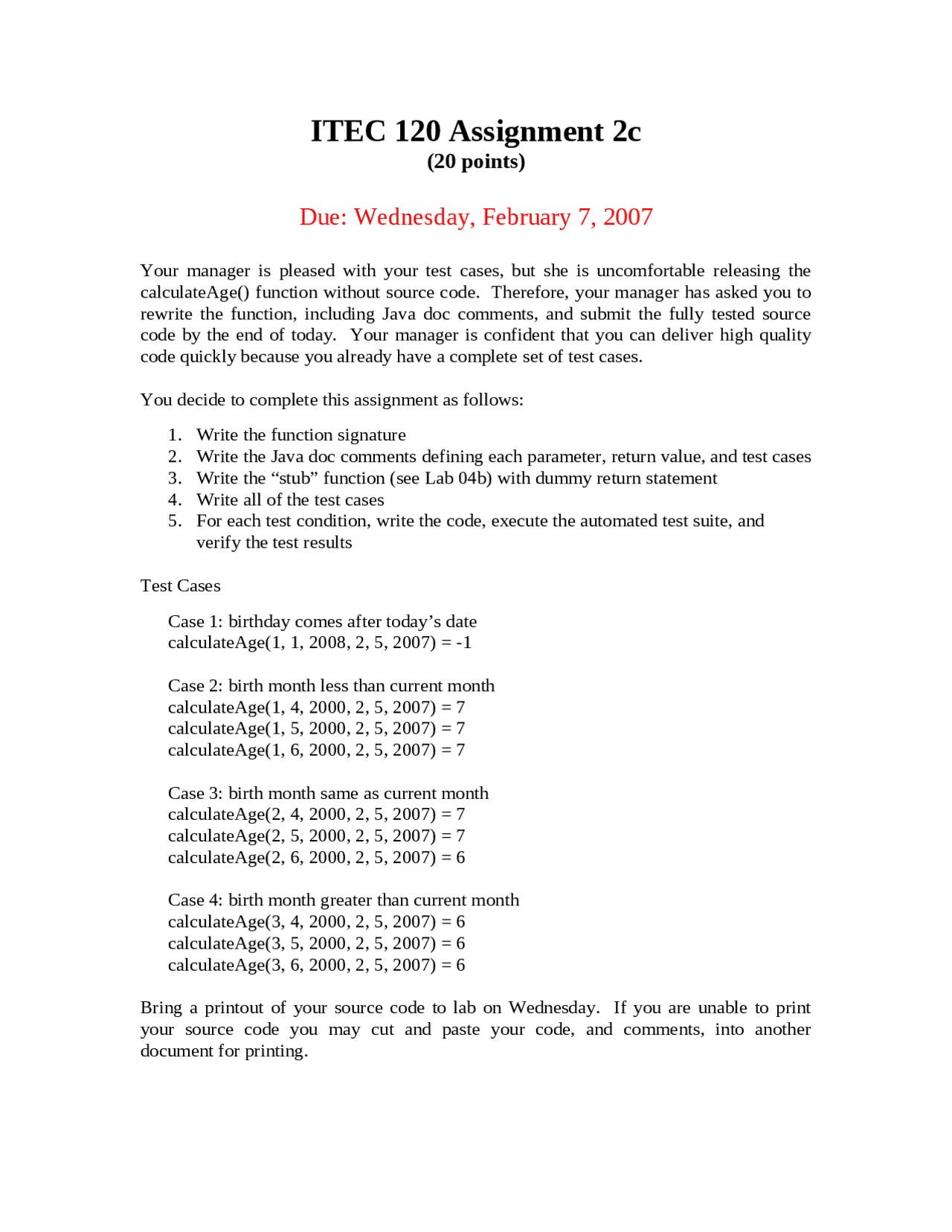 Assignment 2c Principles Of Computer Science I Itec 120 Docsity