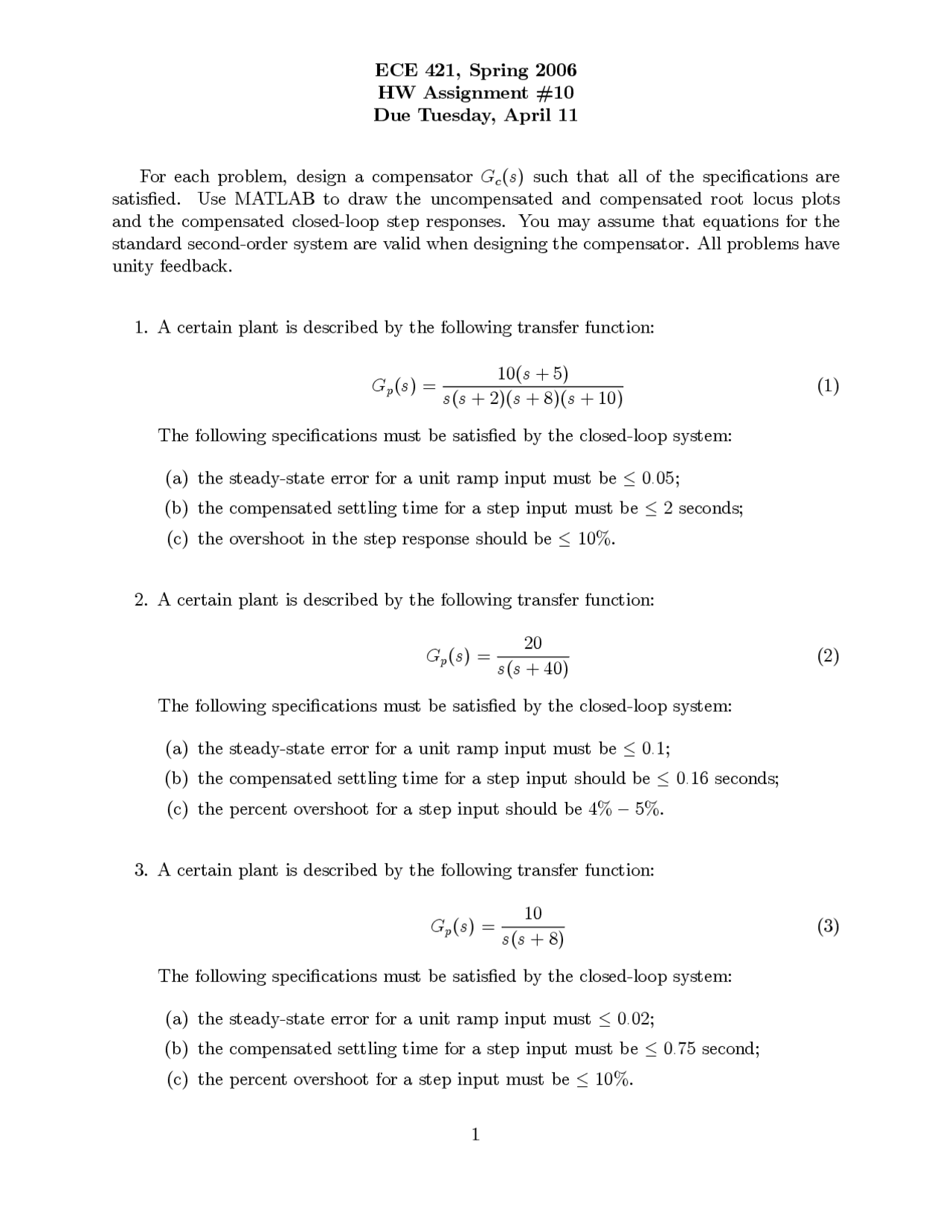 7 Problems On Classical System And Control Theory Assignment 10 Ece