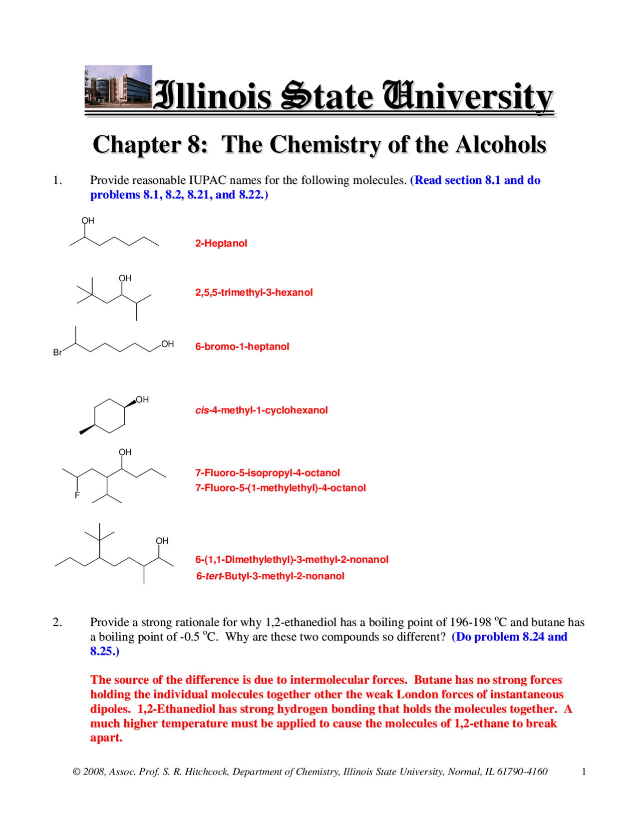 The Chemistry of the Alcohols - Organic Chemistry I | CHE 230.00 - Docsity