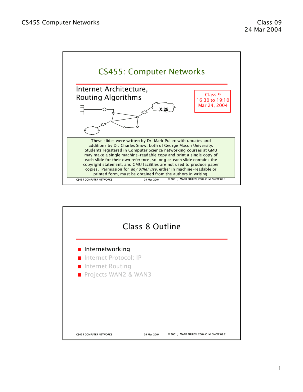 Internet Architecture Routing Algorithms Lecture Slides Cs 455 0957