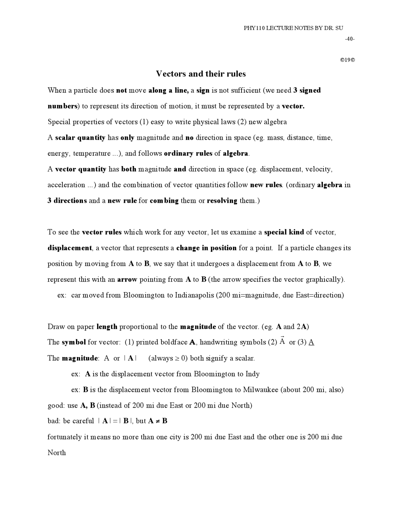 Vectors And Their Rules Lecture Notes Phy 11000 Docsity