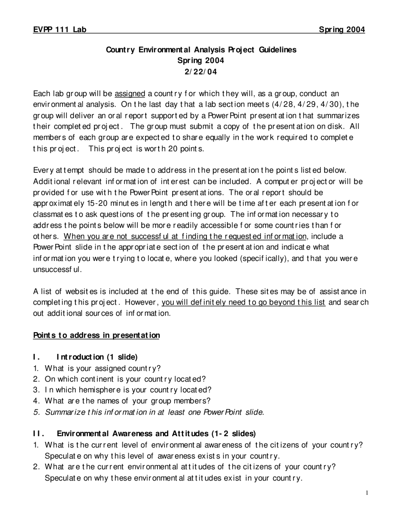 Guidelines Of Country Environmental Analysis Project Evpp 111 Docsity
