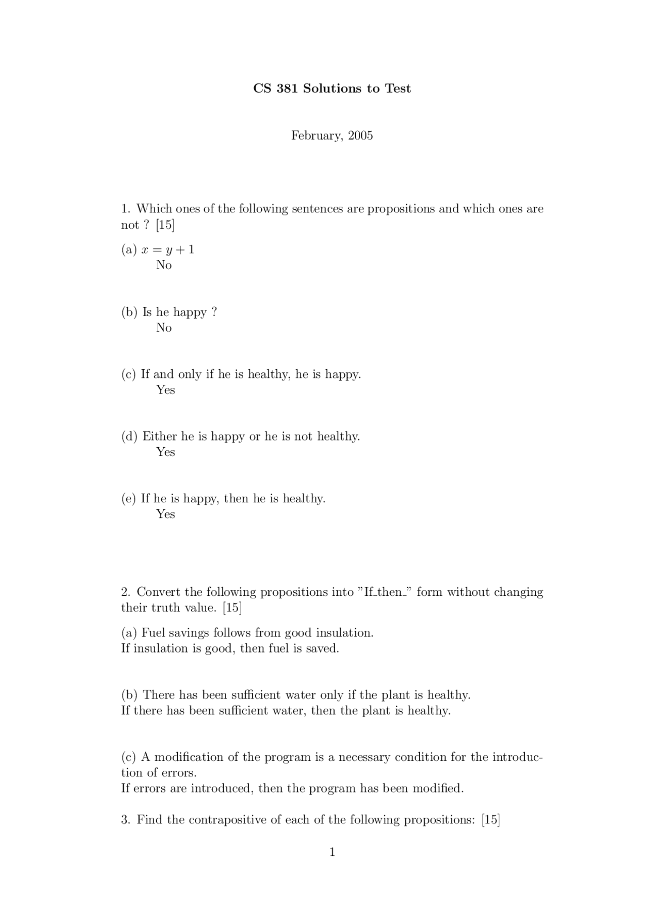 Exam With Solutions Discrete Structures 2005 Cs 381 Docsity