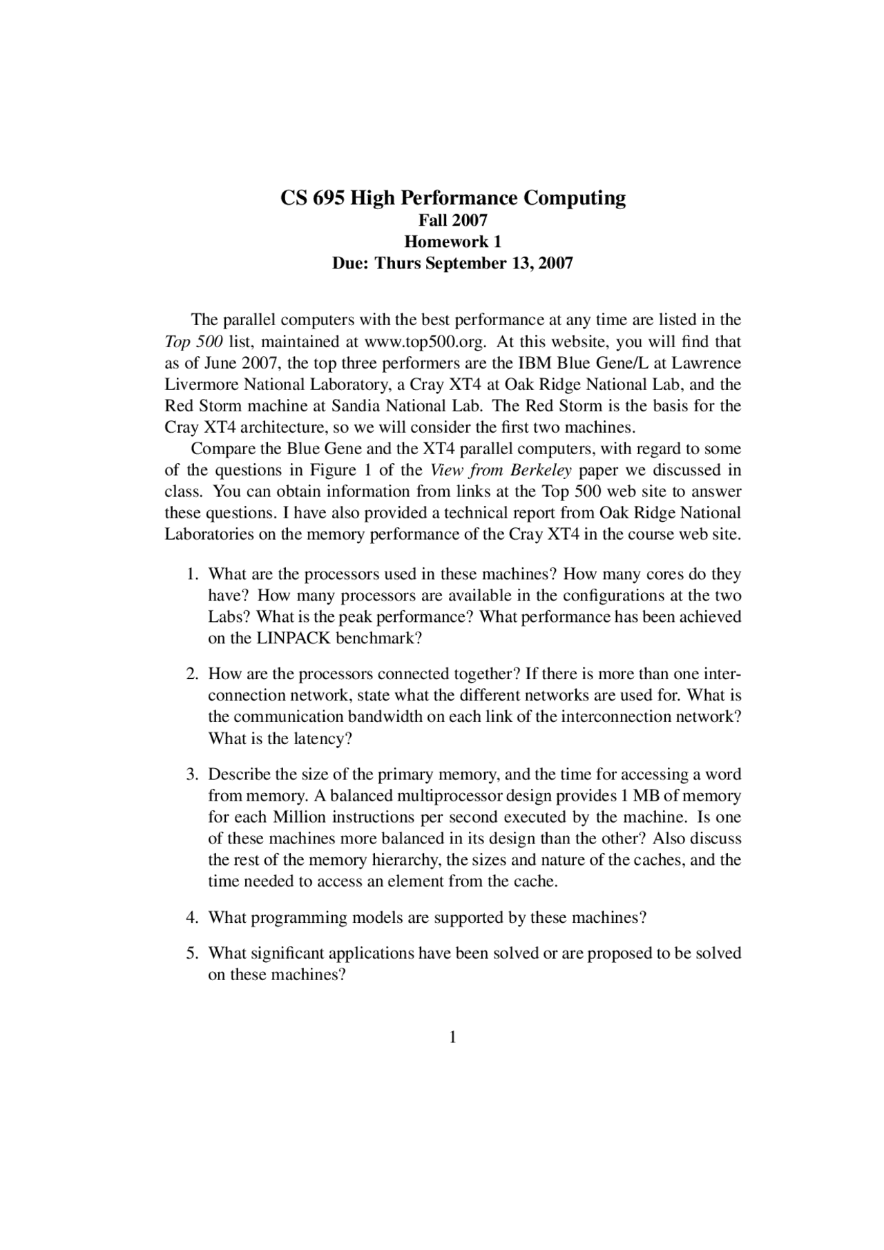 Assignment 1 For High Performance Computing Cs 695 Assignments