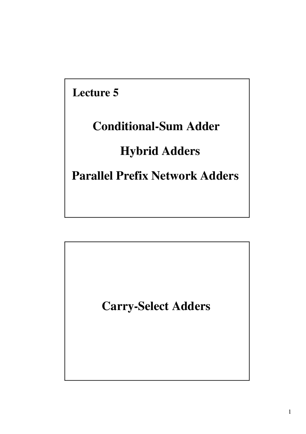 Conditional-Sum Adder - Hybrid Adders - Carry-Select Adders - Slides ...
