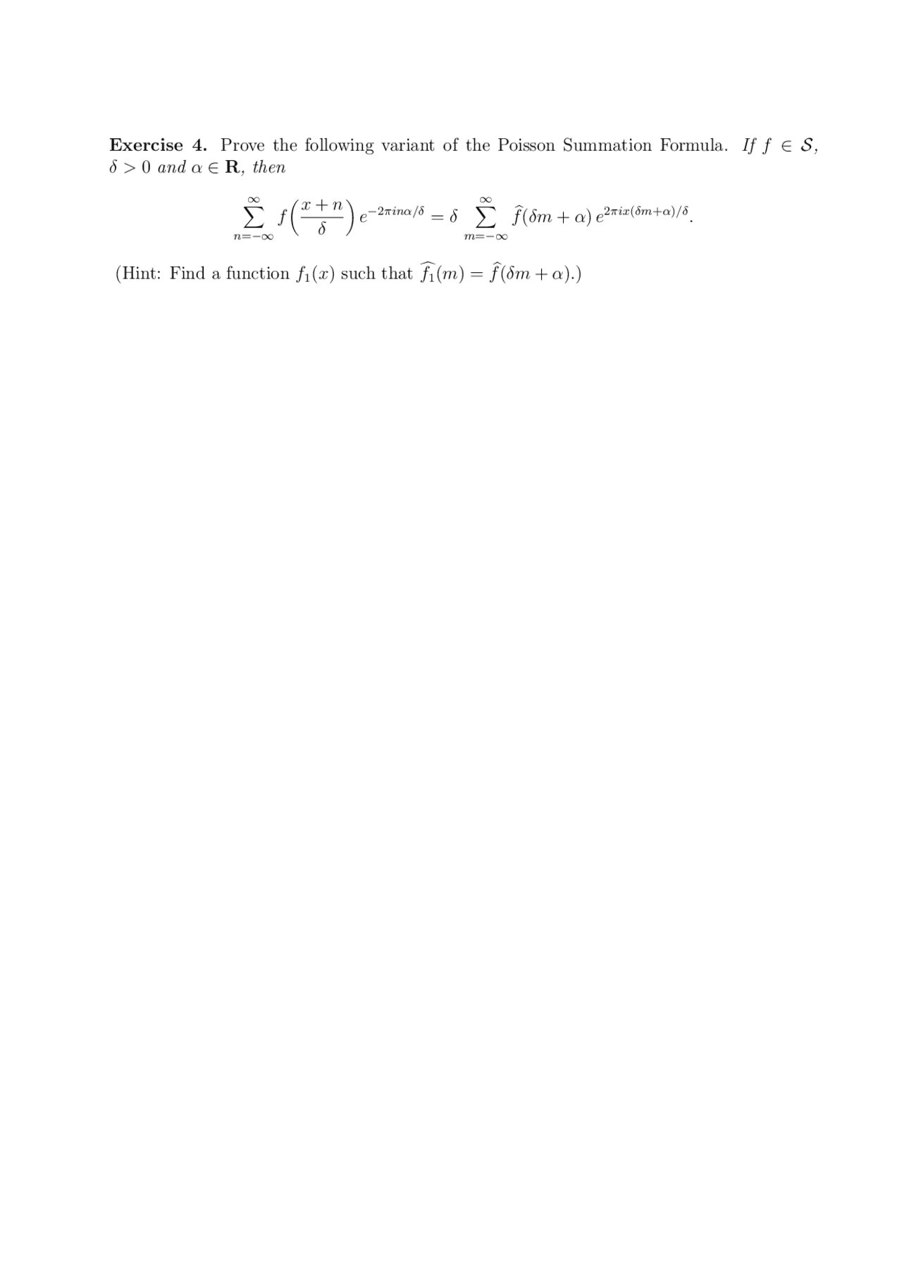Exercise 4 Poisson Summation Formula Math 671 Docsity