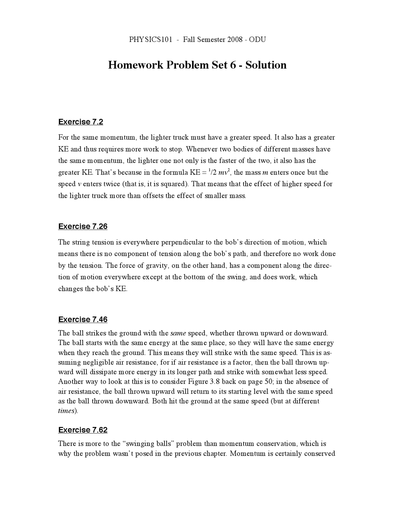 Problem Set Six Solution Conceptual Physics Phys 101n Docsity