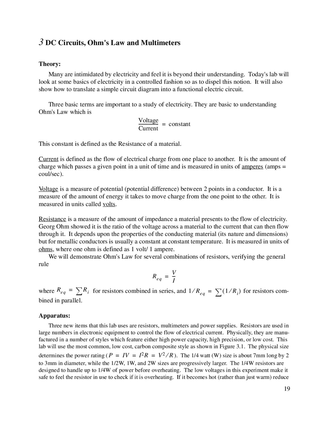 DC Circuits, Ohm's Law and Multimeter - Lecture Notes | PHYS 246 - Docsity