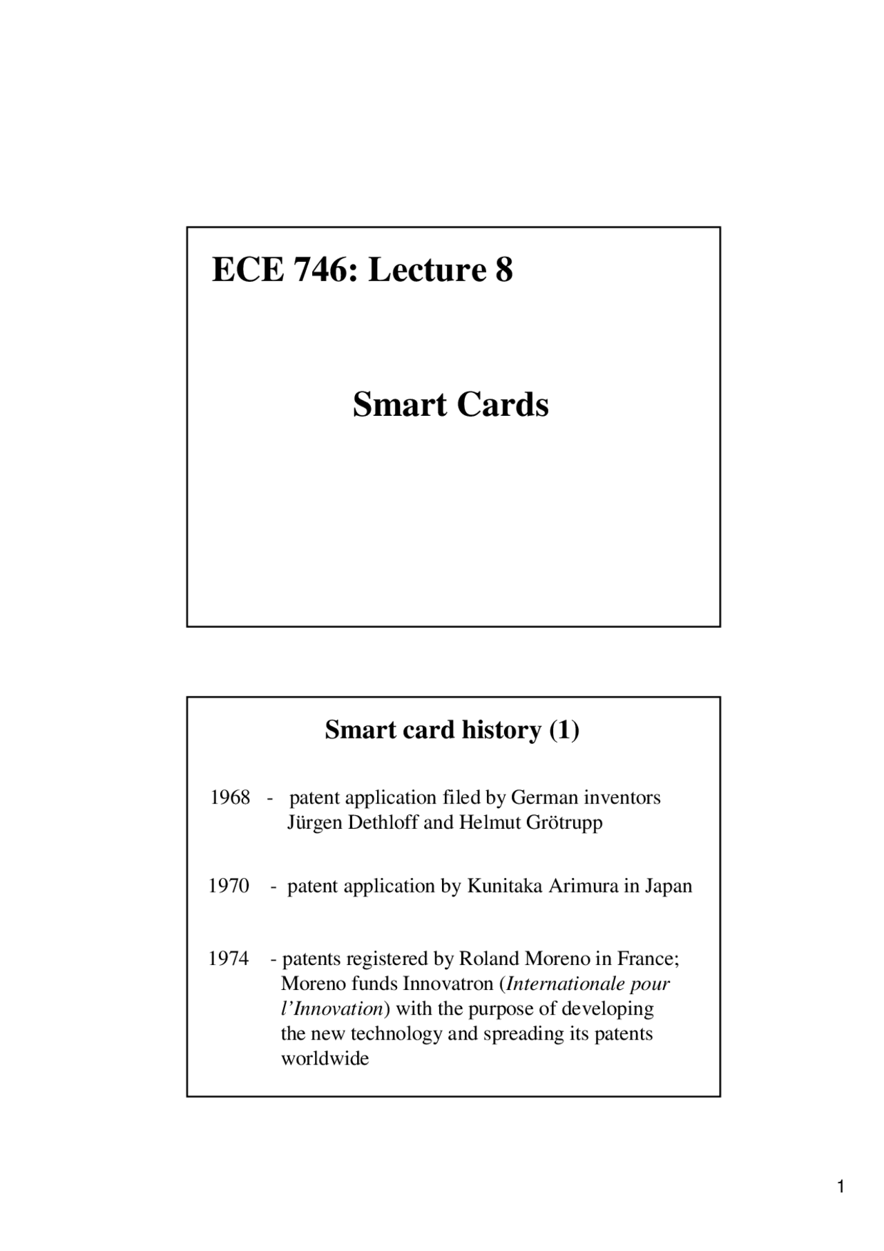 Smart Card History and the Types of the Memory | ECE 746 - Docsity