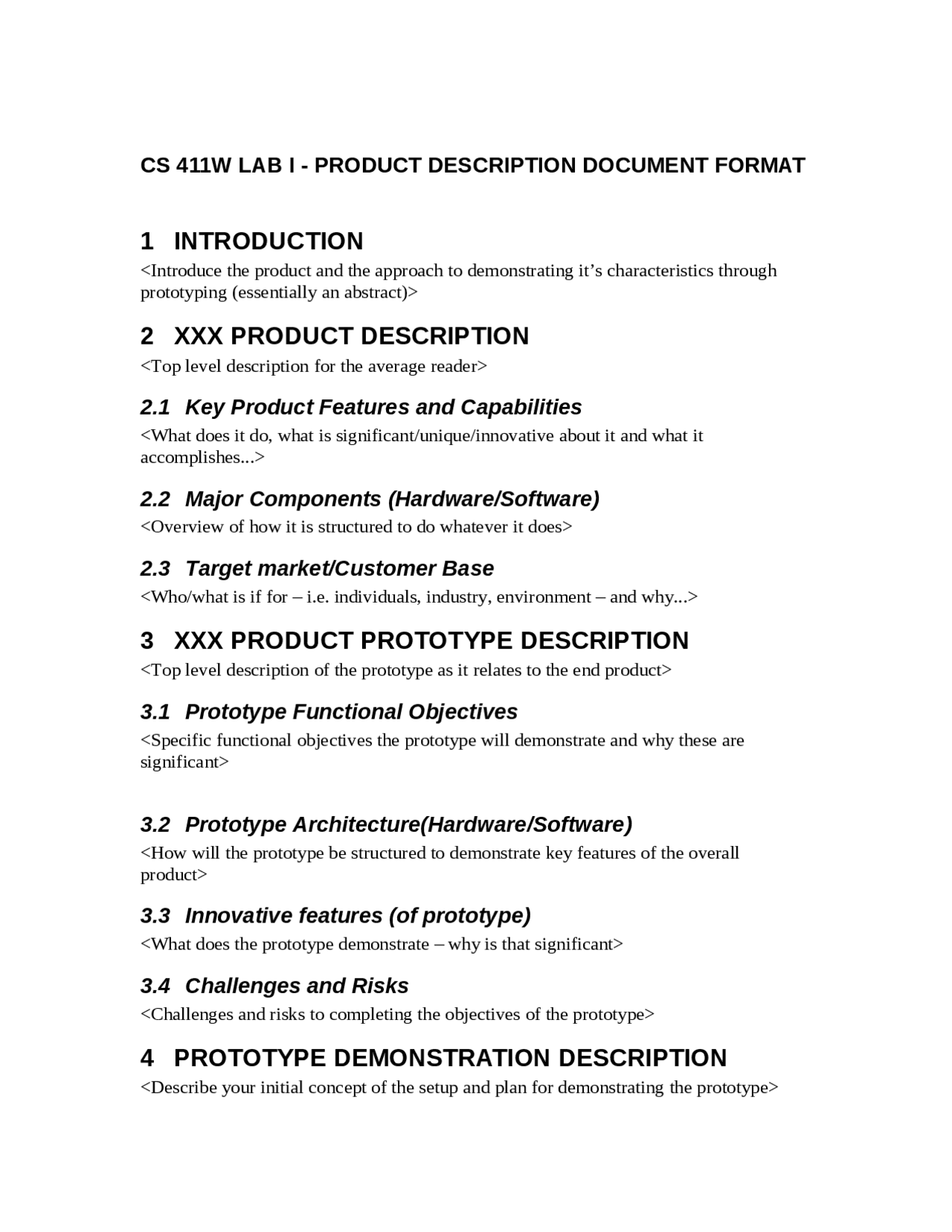 Lab I Product Description Documents Format Cs 411w Docsity