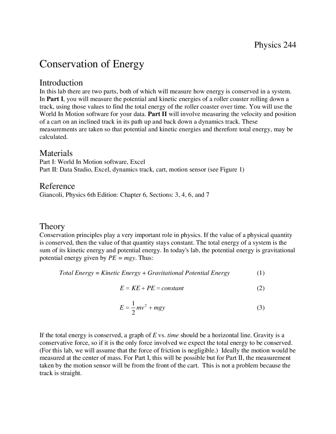 Conservation of Energy of College Physics - Lecture Notes | PHYS 244 ...