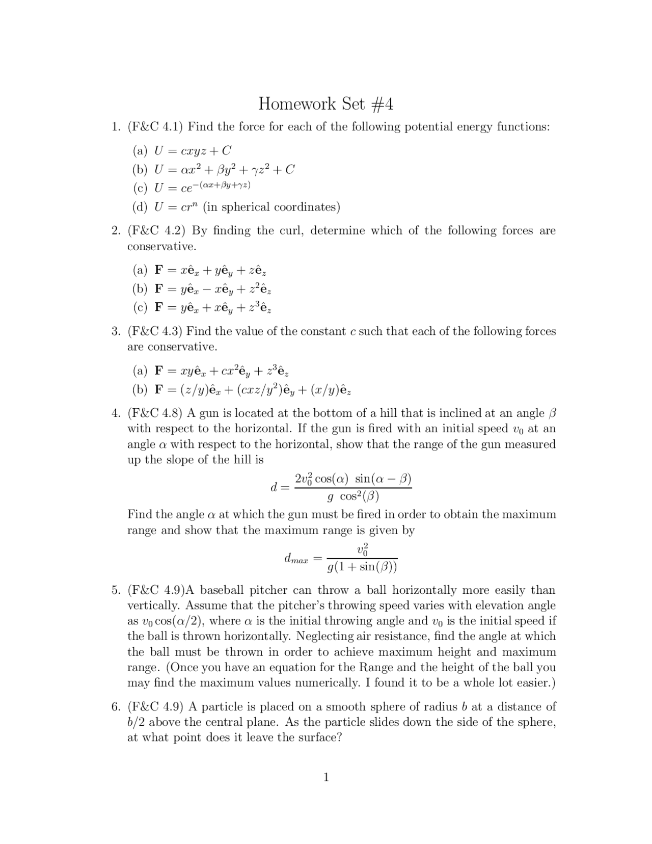 Homework Set #4: Forces and Potential Energy - Prof. Daniel Holland | Assignments Mechanics ...