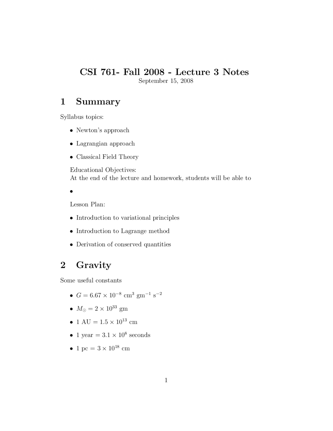 Calculus of Variations - Basic Mechanics - Lecture Slides | CSI 761 - Docsity