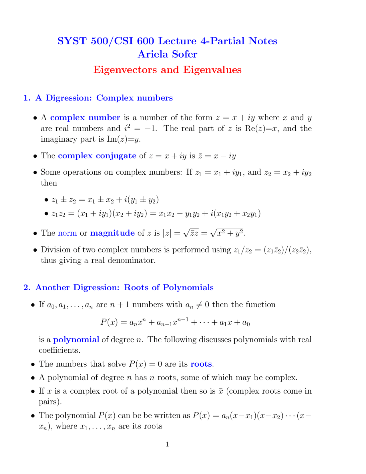 Eigenvectors And Eigenvalues Partial Notes Syst 500 Docsity