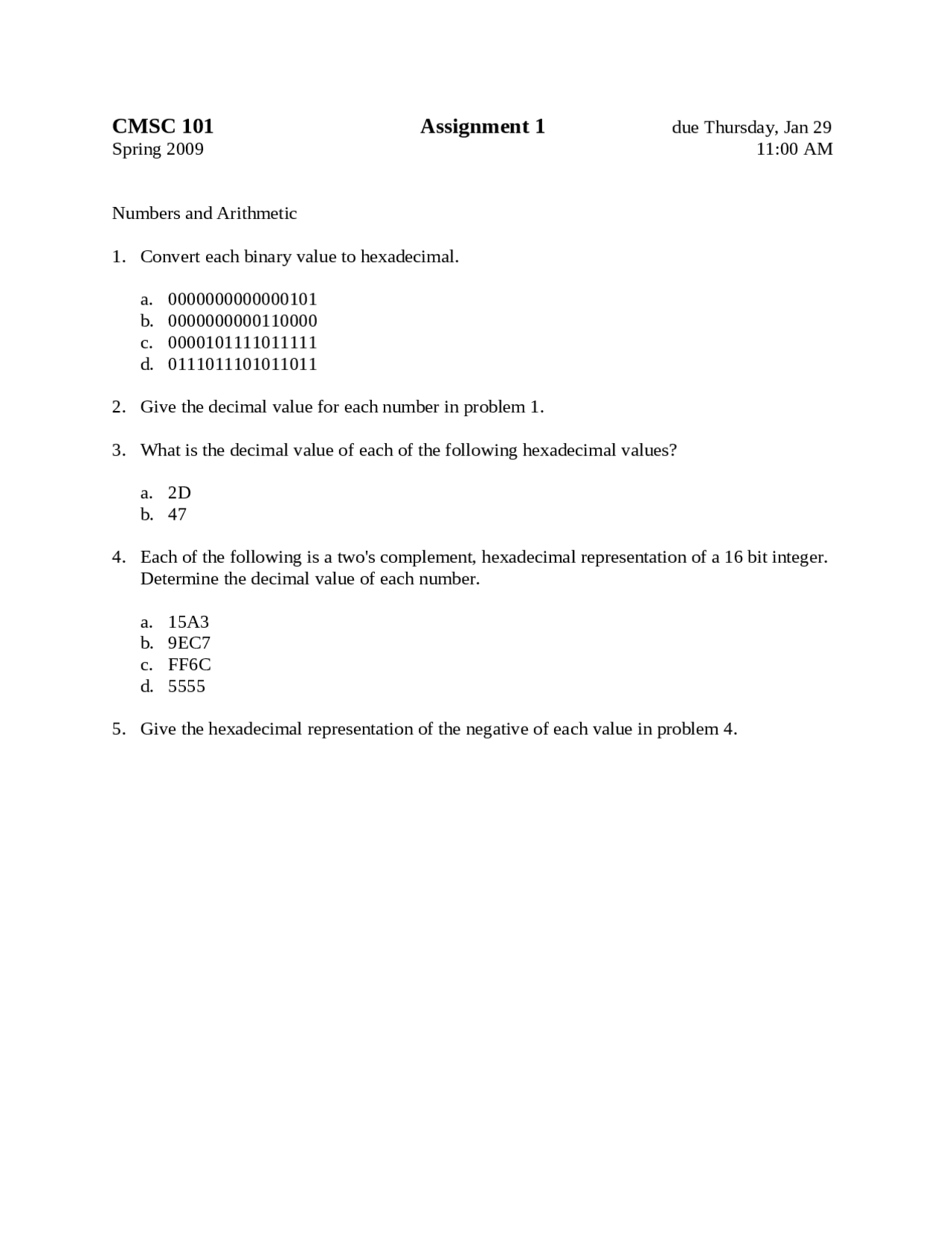 Numbers And Arithmetic Conversions System Assignment Cmsc 101