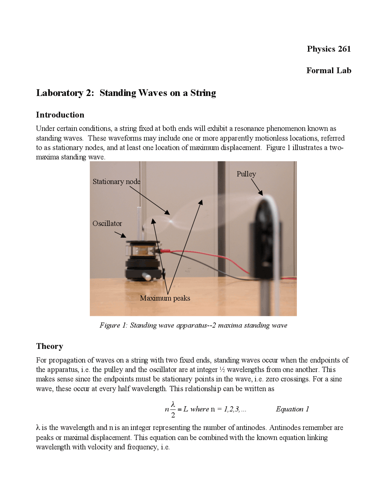 Lab Practice Notes For Standing Wave On A String Phys 261 Docsity