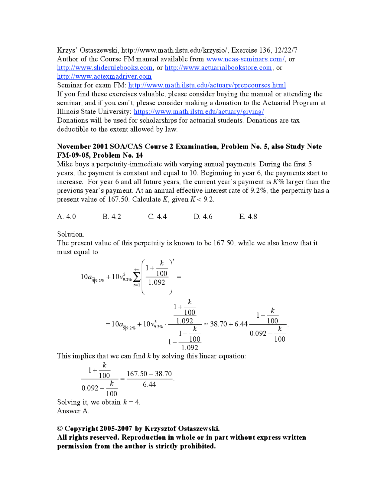 Problems Set With Solution For Exam Applications Of Actuarial