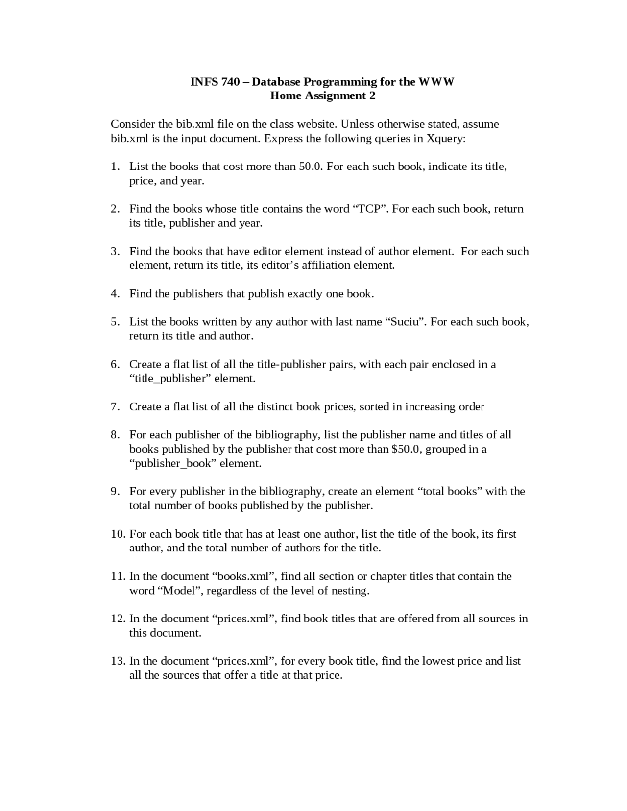 Homework 2 For Database Programming For Infs 740 Docsity