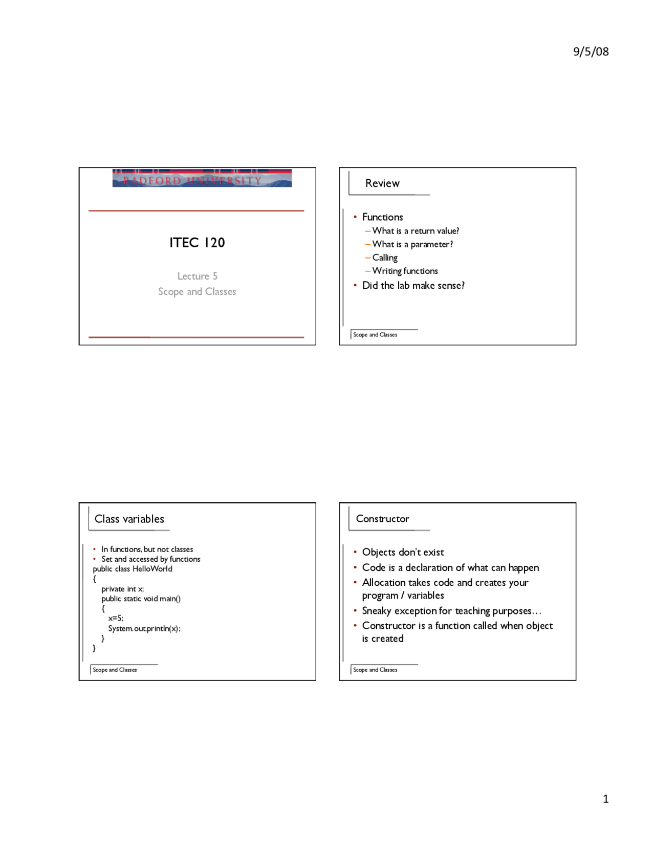 Lecture Slides On Scope And Classes Principles Of Computer Science I