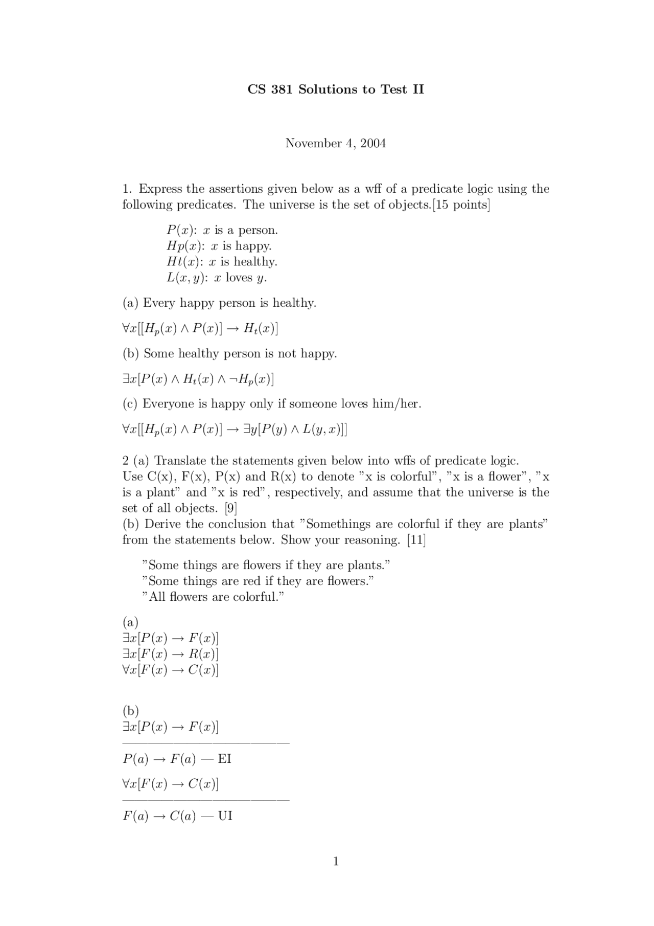 Manual Solutions To Exam 2 Discrete Structures Cs 381 Docsity