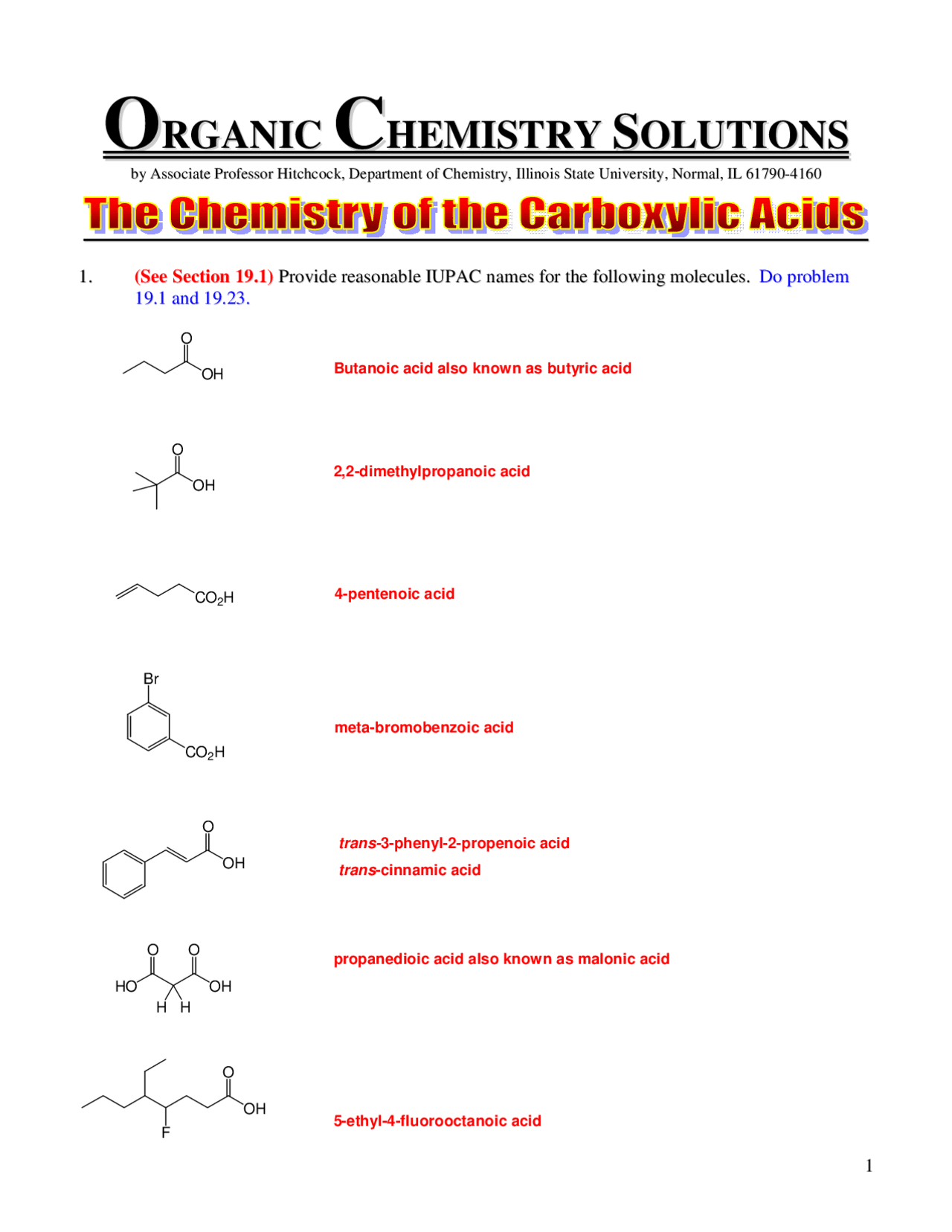 Chemistry of Carboxylic Acids - Lecture Notes | CHE 232.00 | Exams ...
