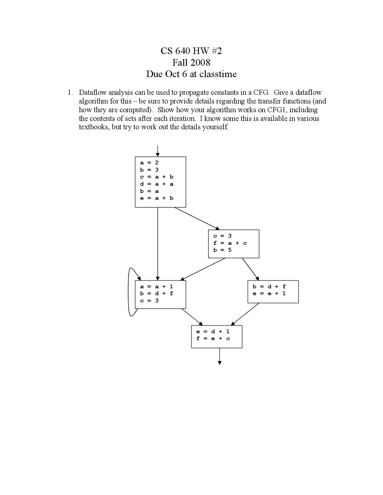 Homework 2 For Dataflow Analysis Advanced Compilers Cs 640 Docsity