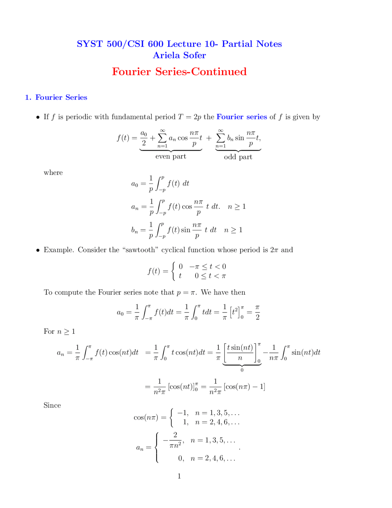 Notes On Fourier Series Continued Syst 500 Docsity