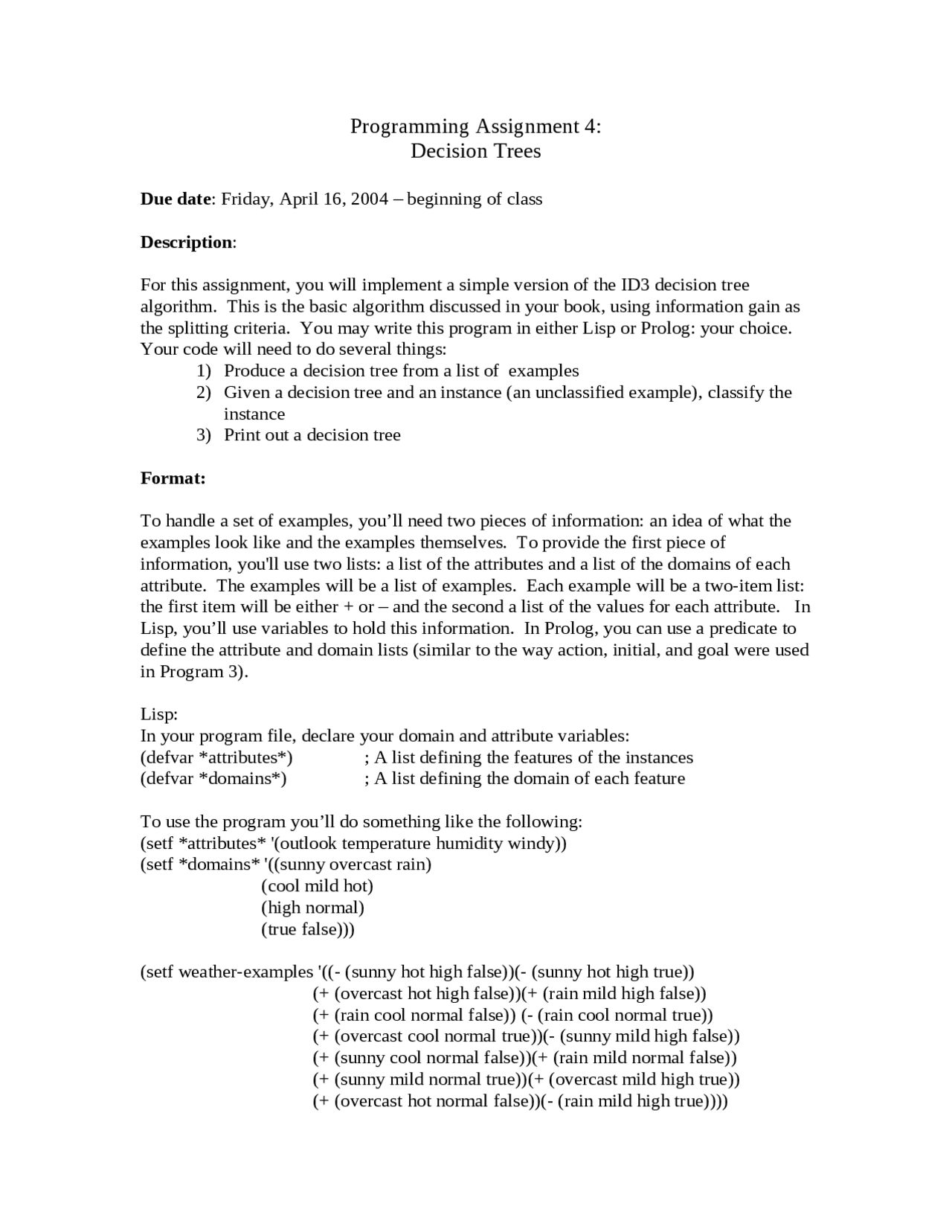 Programming Assignment 4 Decision Trees Itk 34000 Docsity