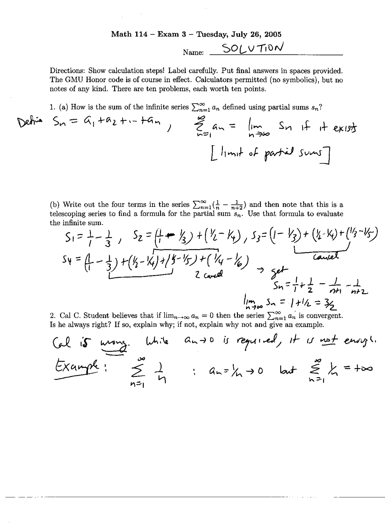 Past Exam Paper of Sequence and Series | MATH 114 | Exams Analytical ...
