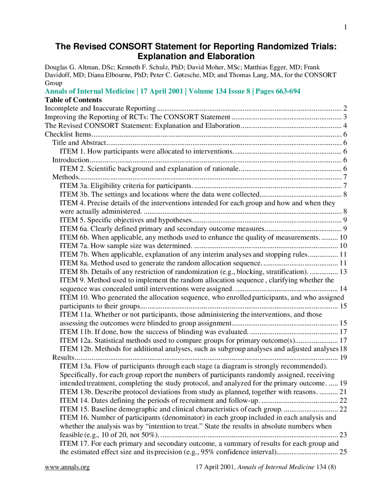 Reporting of Randomized Trials: Elaboration and Explanations | BIOS 544 - Docsity