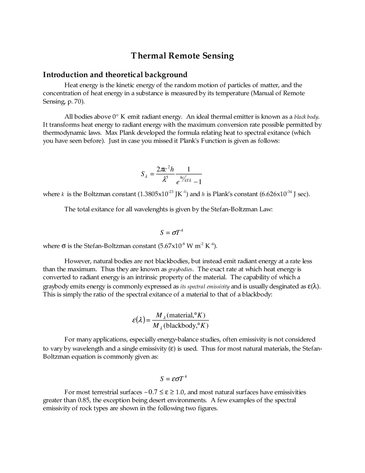 Thermal Remote Sensing Lecture Notes Geog 661 Docsity