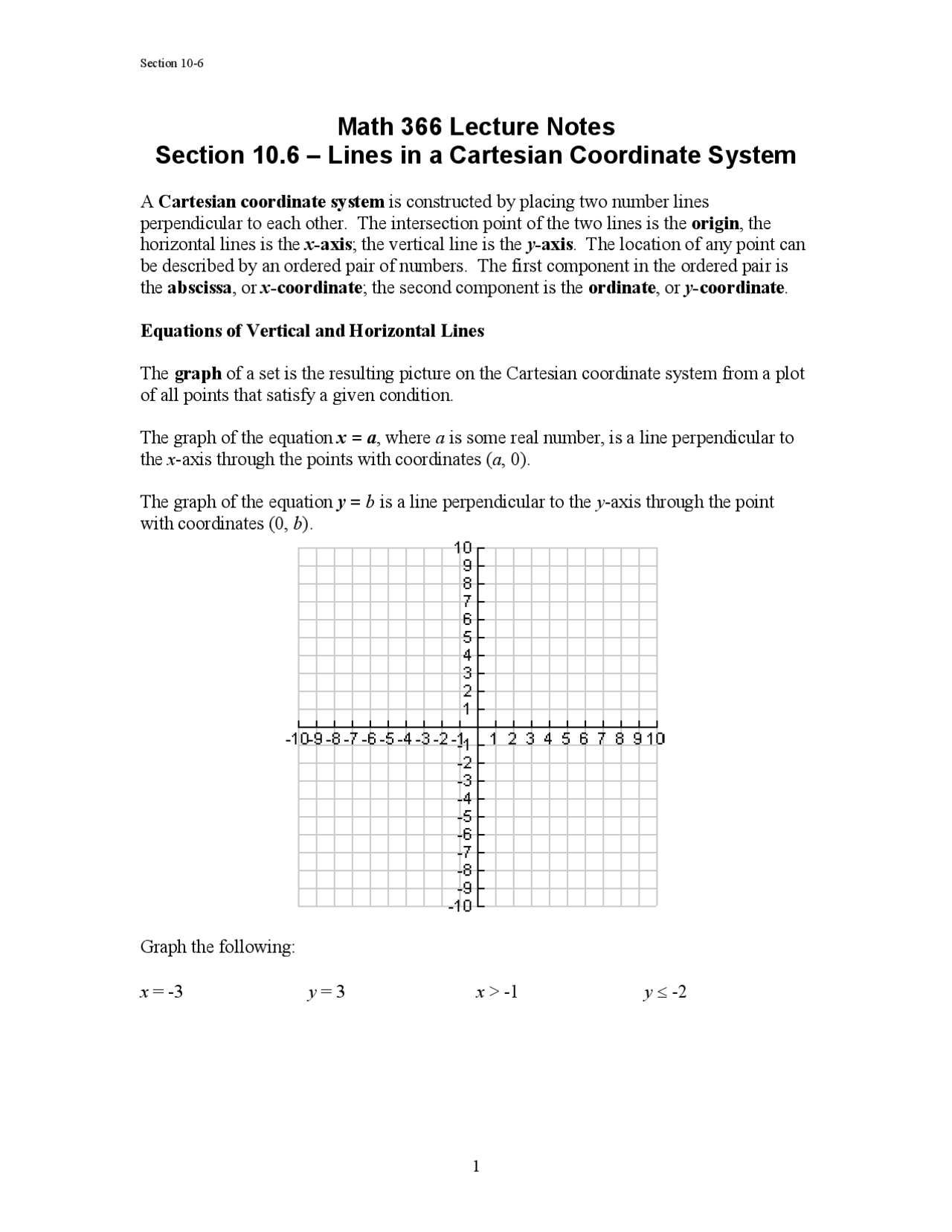 Lines in a Cartesian Coordinate System | Lecture Notes | MATH 366 - Docsity