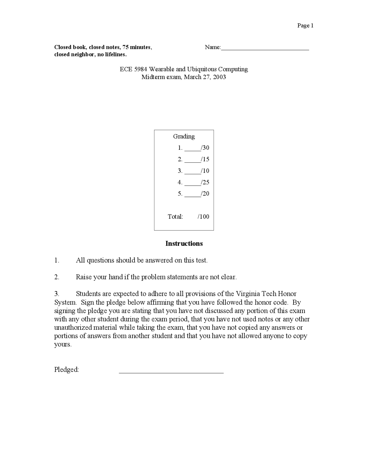 Midterm Exam Advanced Space Avionics Ece 5984 Docsity