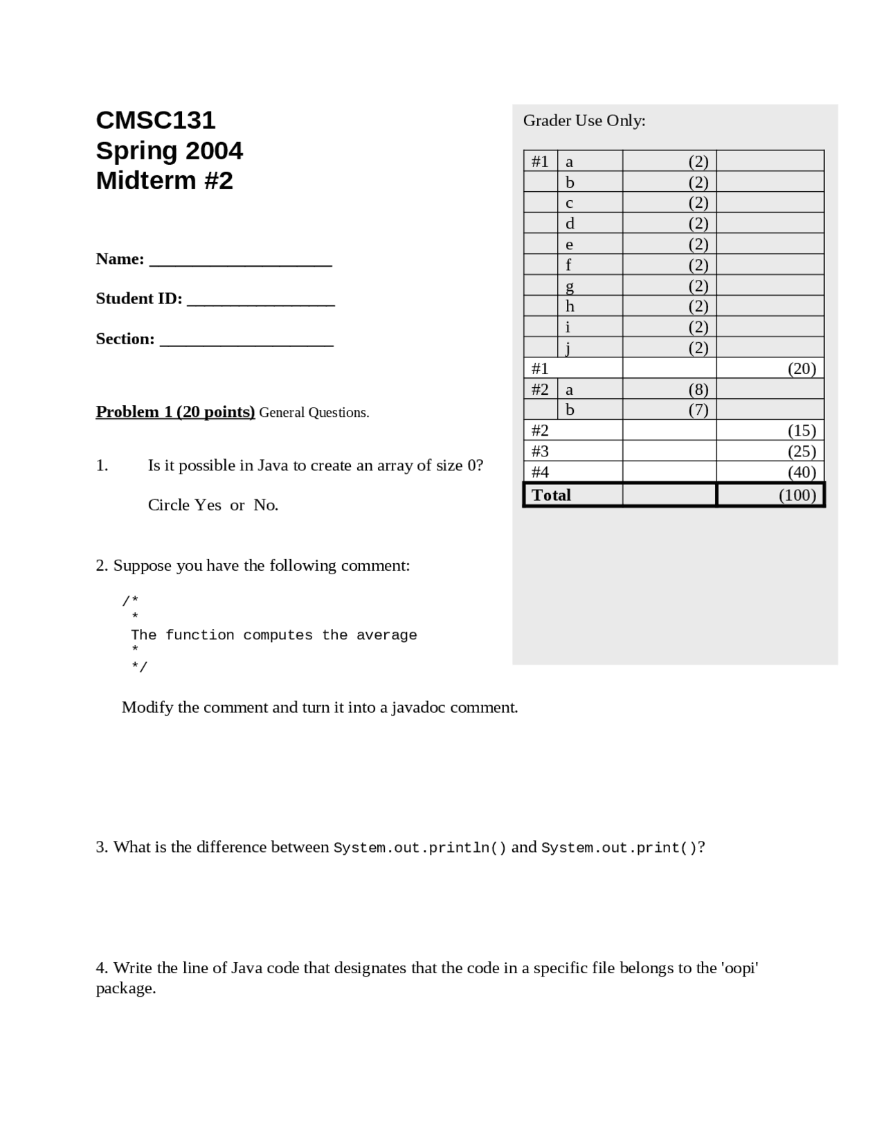 Practice Midterm Exam 2 On Object Oriented Programming I Cmsc 131