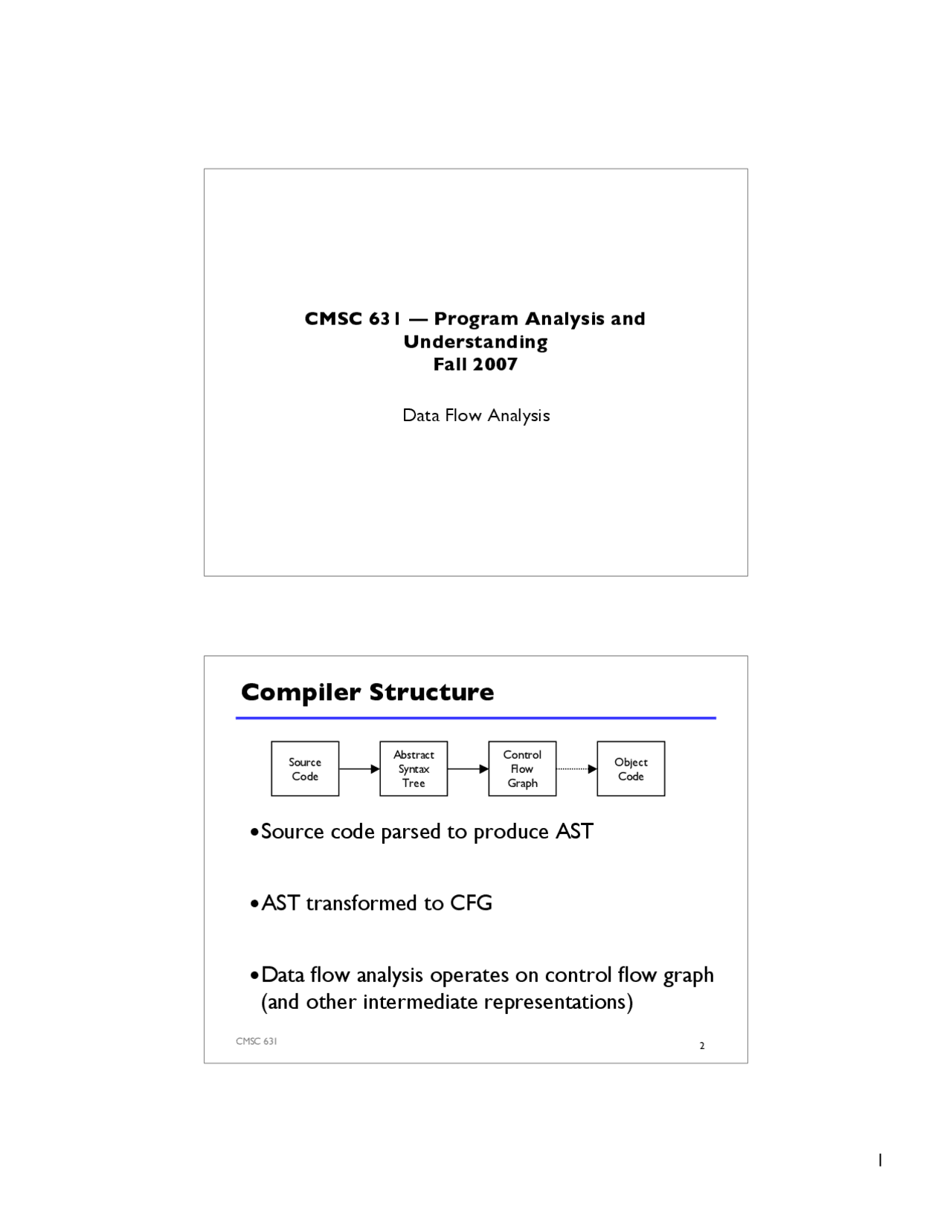 Data Flow Analysis Program Analysis And Understanding Cmsc 631 Docsity