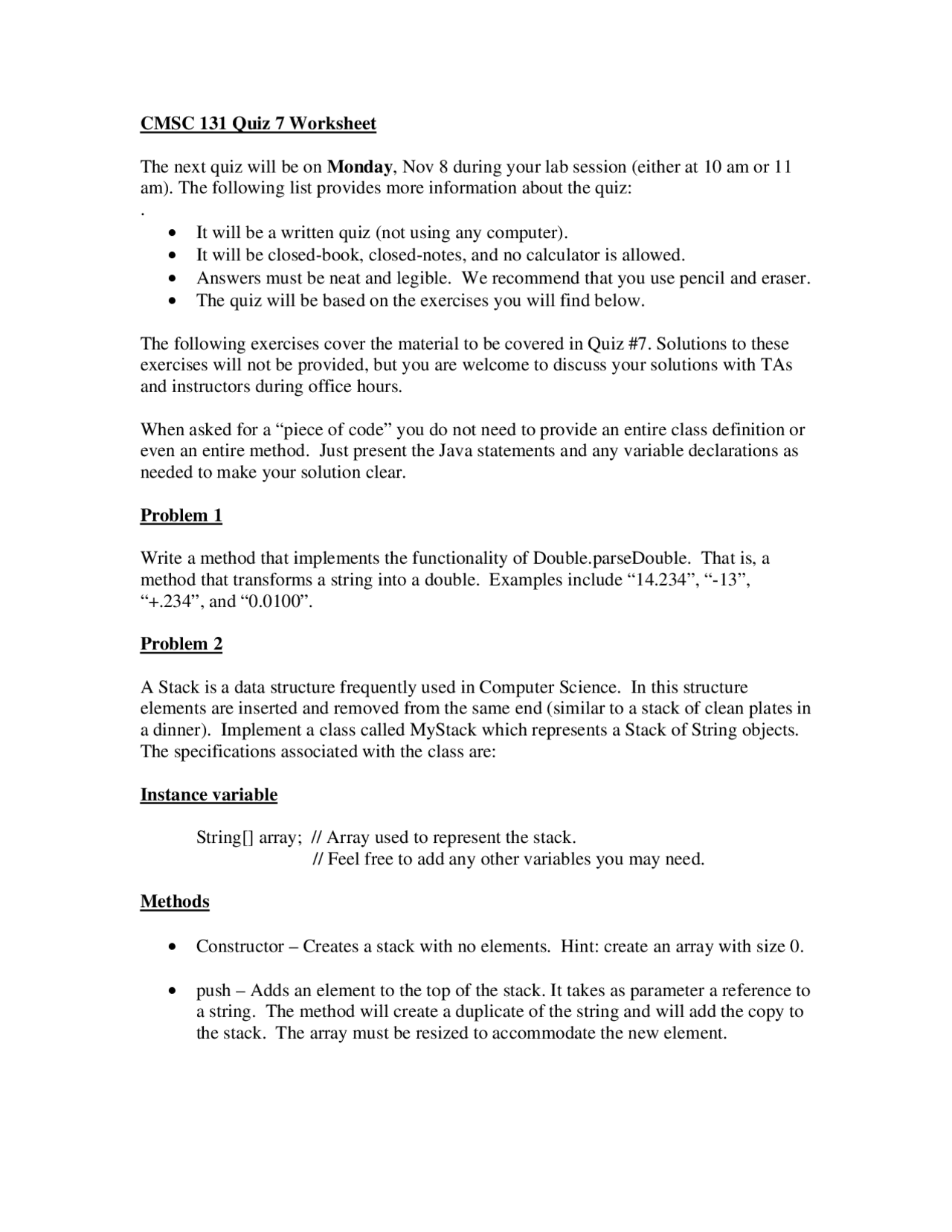 5 Problems For Quiz 7 Object Oriented Programming Cmsc 131 Docsity 5995