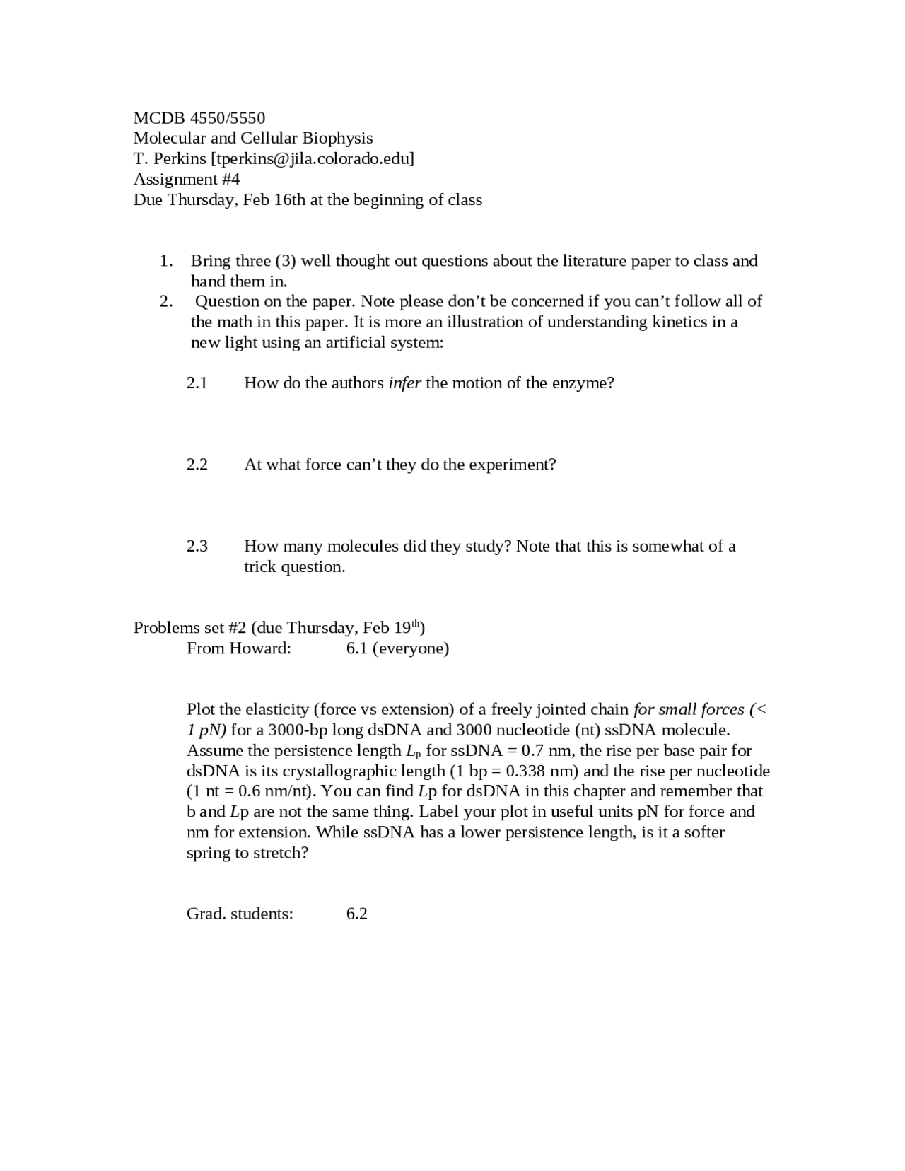 Biophysics Cellular Motion Assignment 4 Mcdb 4550 Docsity