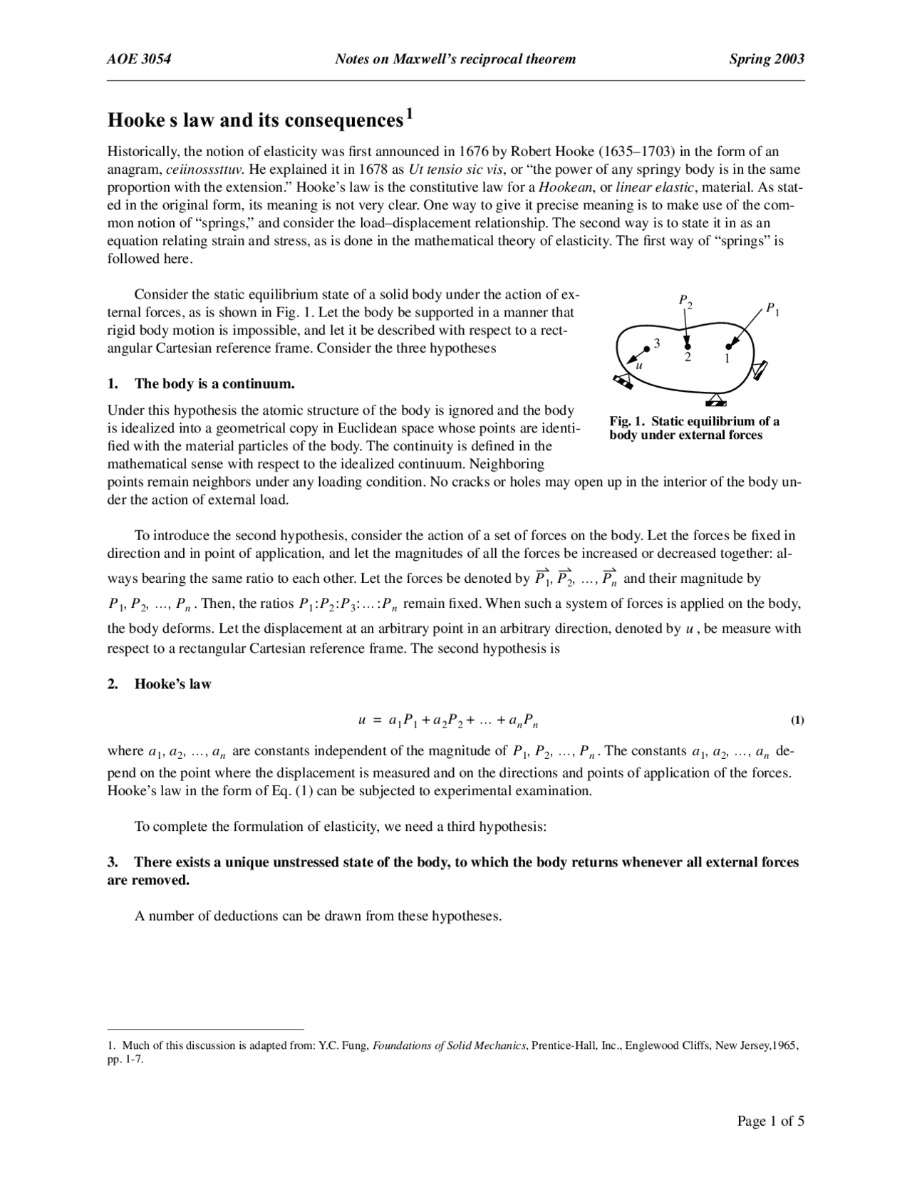 Notes On Hookes Law And Its Consequences Aoe Experimental Methods